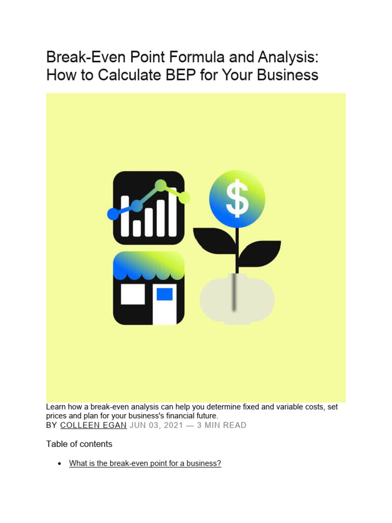 Break-Even Point Formula and Analysis | PDF | Economics | Financial ...
