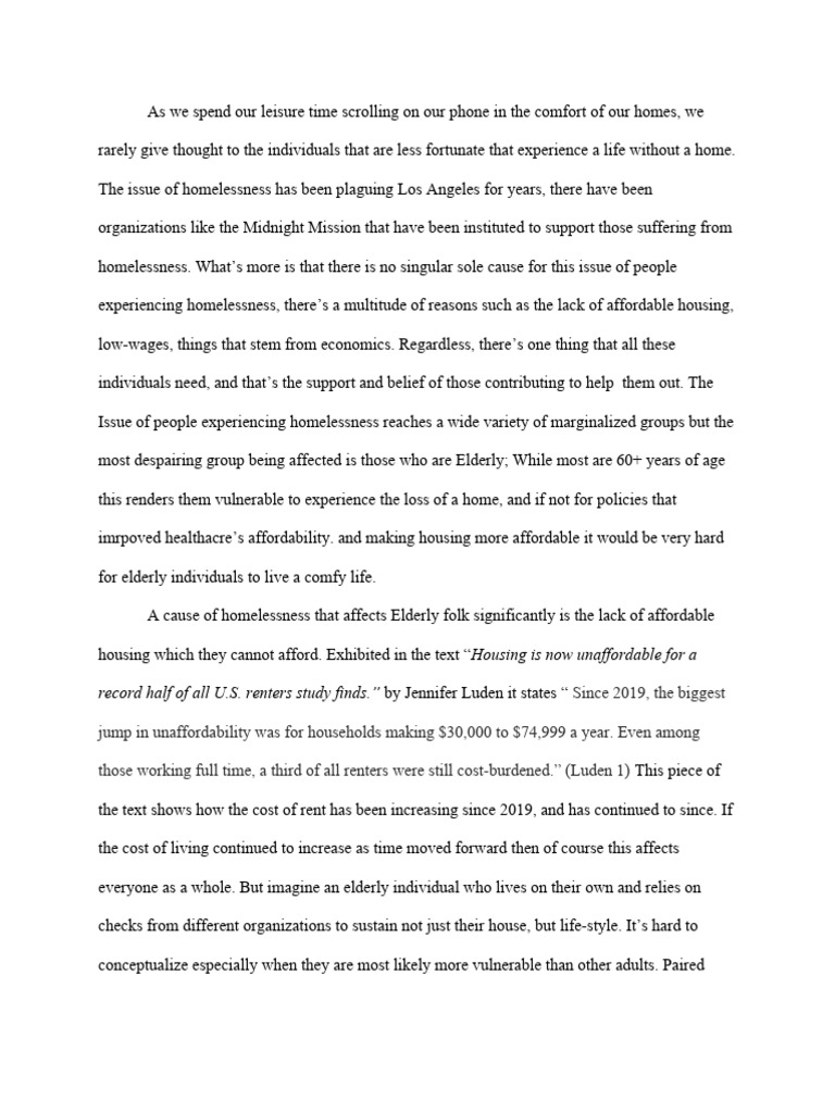 Homelessness Essay - Oscar Landeros | PDF | Cost Of Living | Homelessness