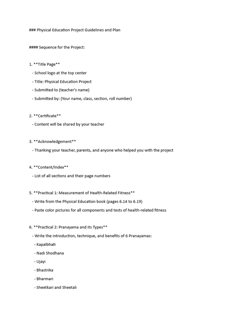 Physical Education Project Guidelines and Plan | PDF | Breathing ...