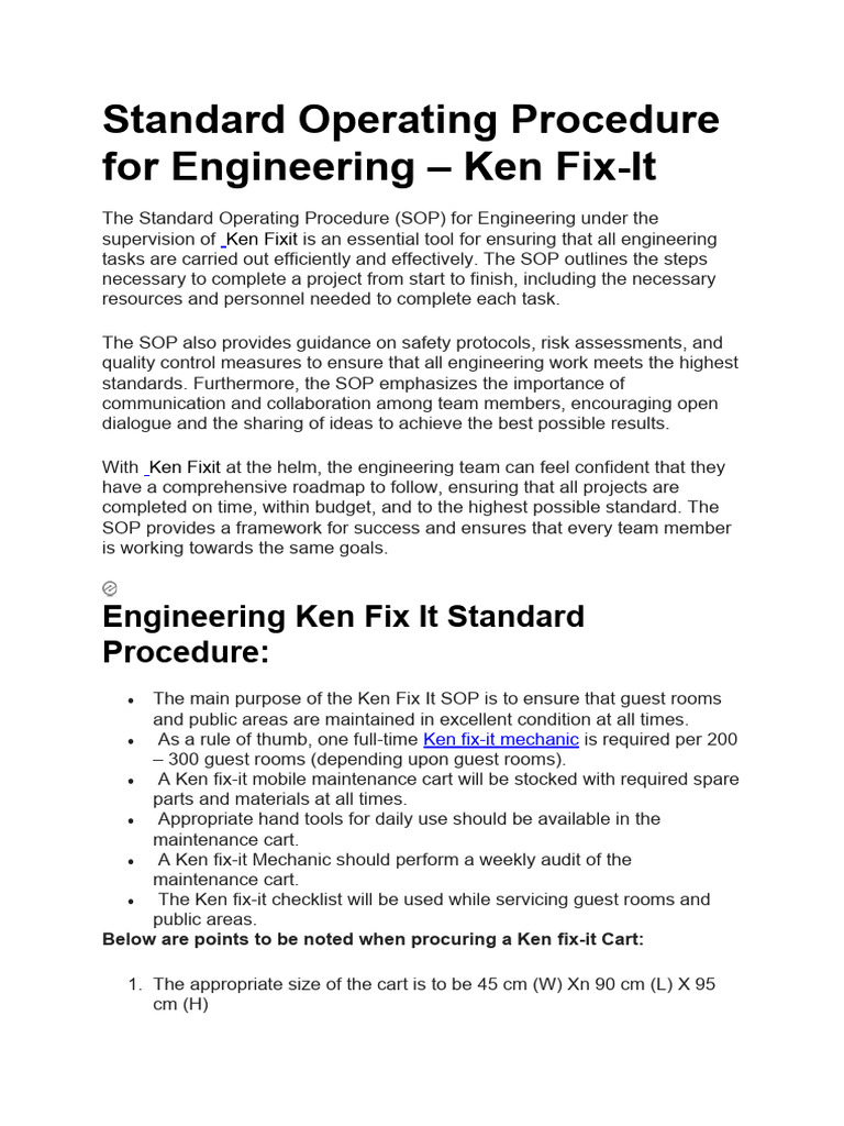 SOP - KEN FIX -IT | PDF