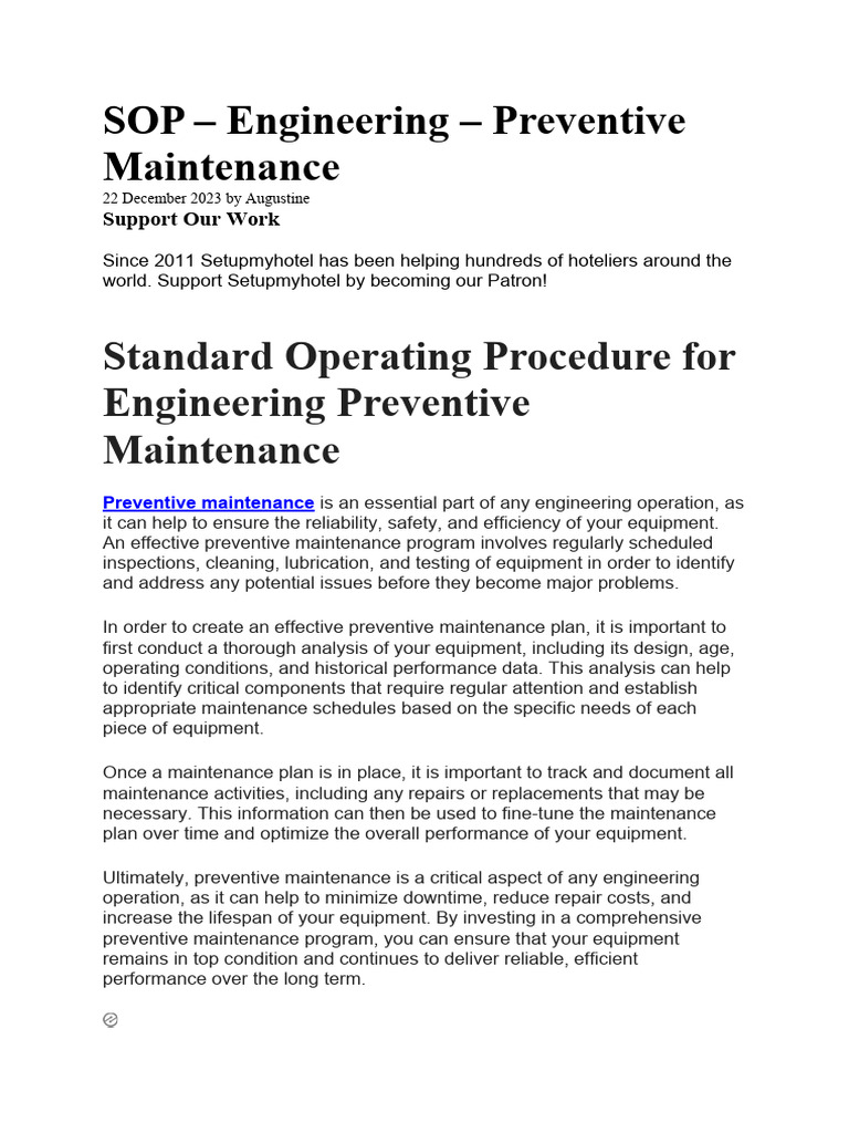 Sop - Preventive | PDF | Systems Engineering | Systems Thinking
