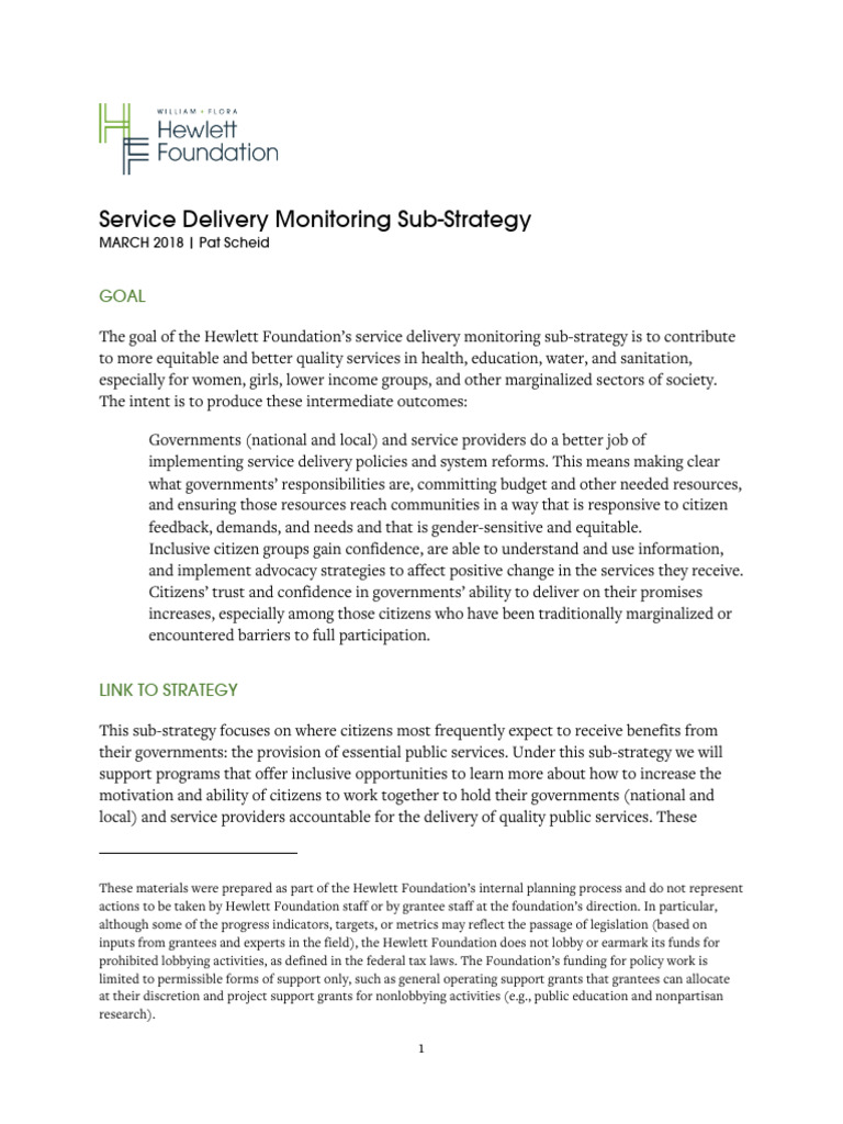 Service Delivery Monitoring Strategy | PDF | Accountability | Non ...
