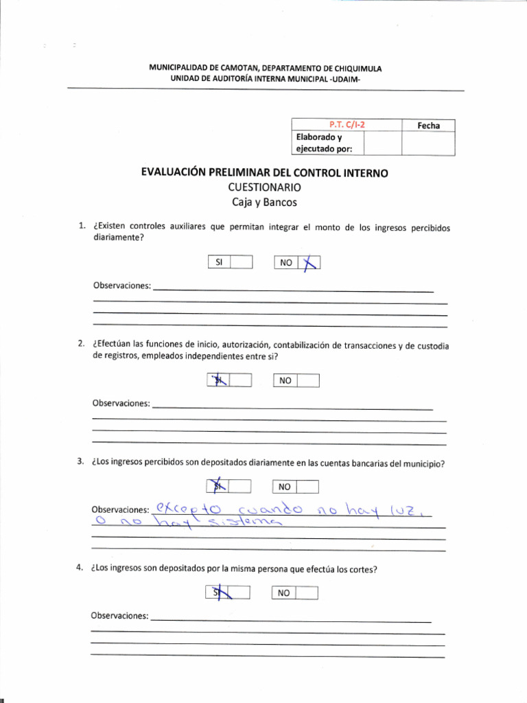 Cuest. CI Caja y Bancos Camotan | PDF