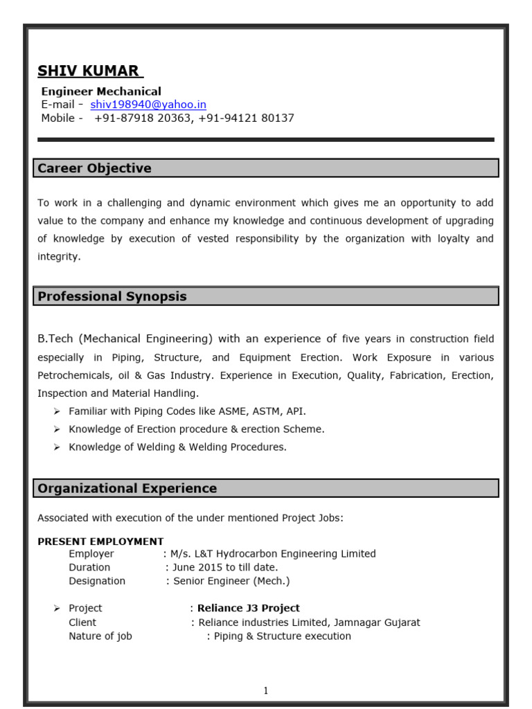 Shiv's Resume 23102016 | PDF | Consultant | Engineering
