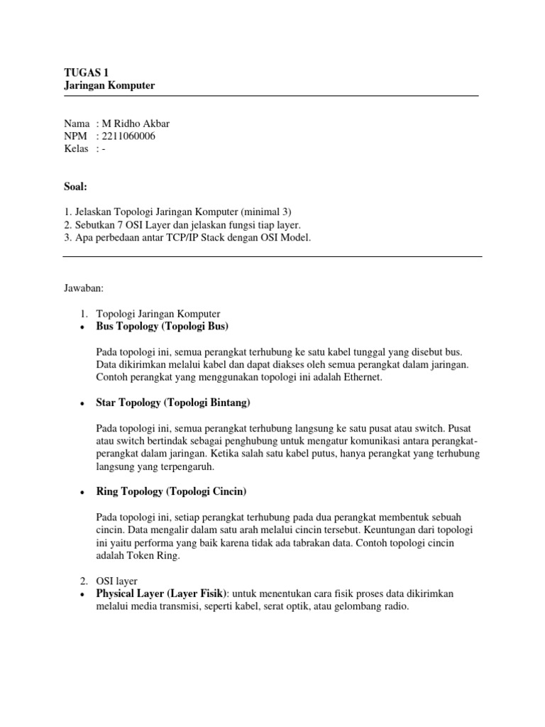 01 TUGAS Jarkom M.Ridho Akbar | PDF | Teknologi & Rekayasa