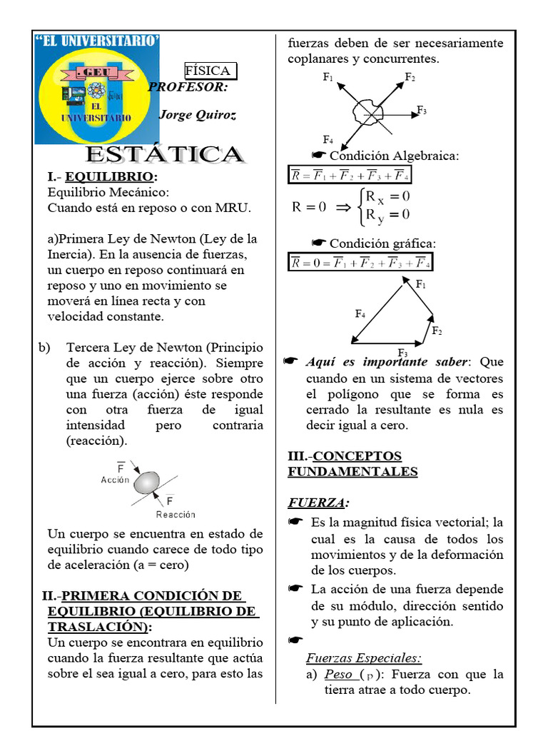 Estatica I | PDF | Fuerza | Las leyes del movimiento de Newton