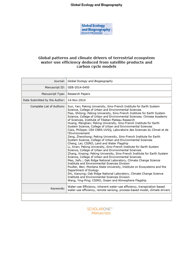 (2014) Global Patterns and Climate Drivers of Terrestrial Ecosystem ...