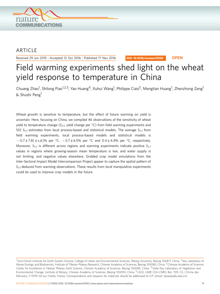 (2016) Field Warming Experiments Shed Light On The Wheat Yield Response ...