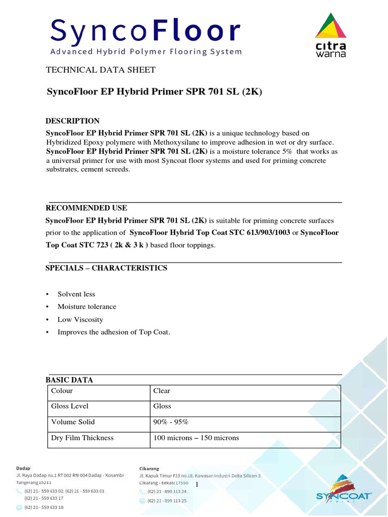 SyncoFloor - EP Hybrid Primer SPR 701 SL (2K) | PDF | Concrete ...