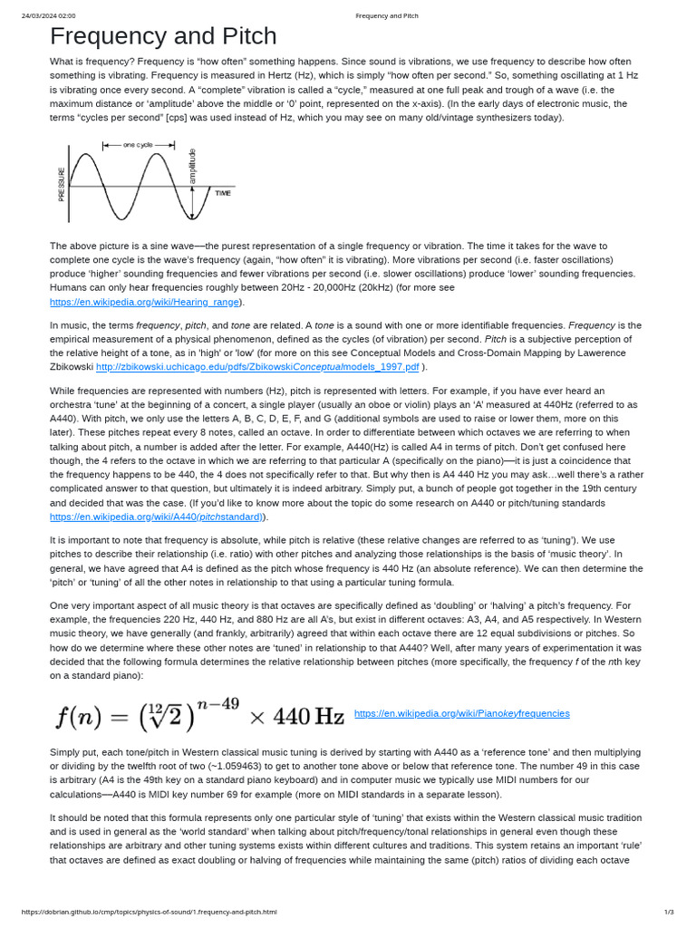 Frequency and Pitch | PDF | Pitch (Music) | Frequency