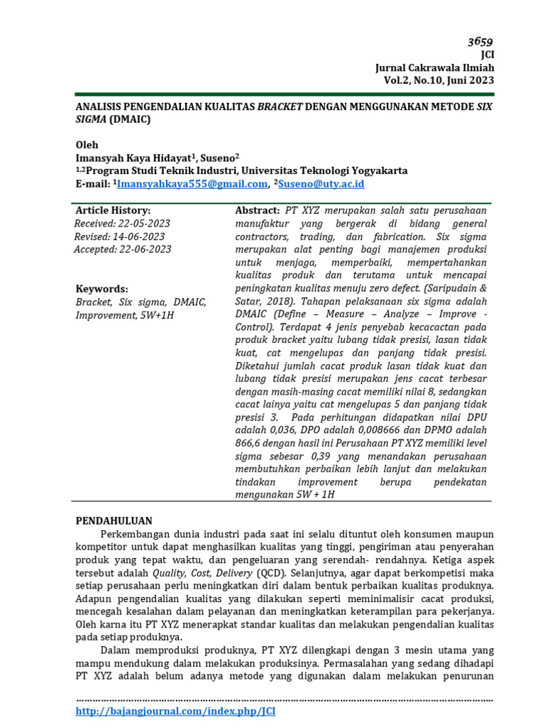2023 - Analisis Pengendalian Kualitas Bracket Dengan Menggunakan Metode ...