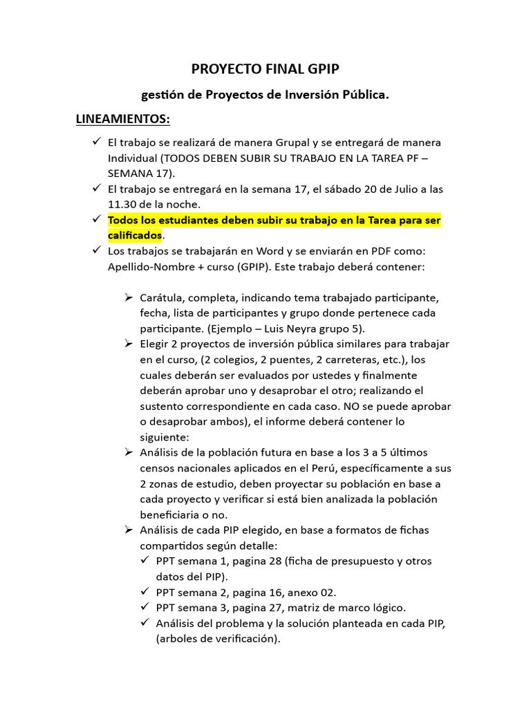 LINEAMIENTOS - PF - GPIP | PDF
