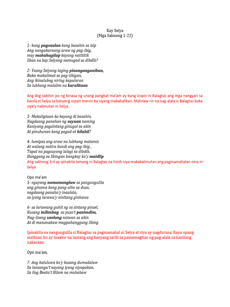 Kay Selya Tula Piece With Answer | PDF