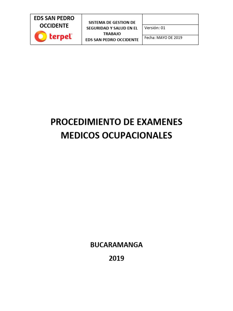 Procedimiento De Examenes Medicos Ocupacionales Descargar Gratis Pdf