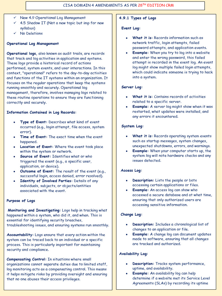 CISA 28th Edition: Log Management Insights | PDF | Security | Computer ...