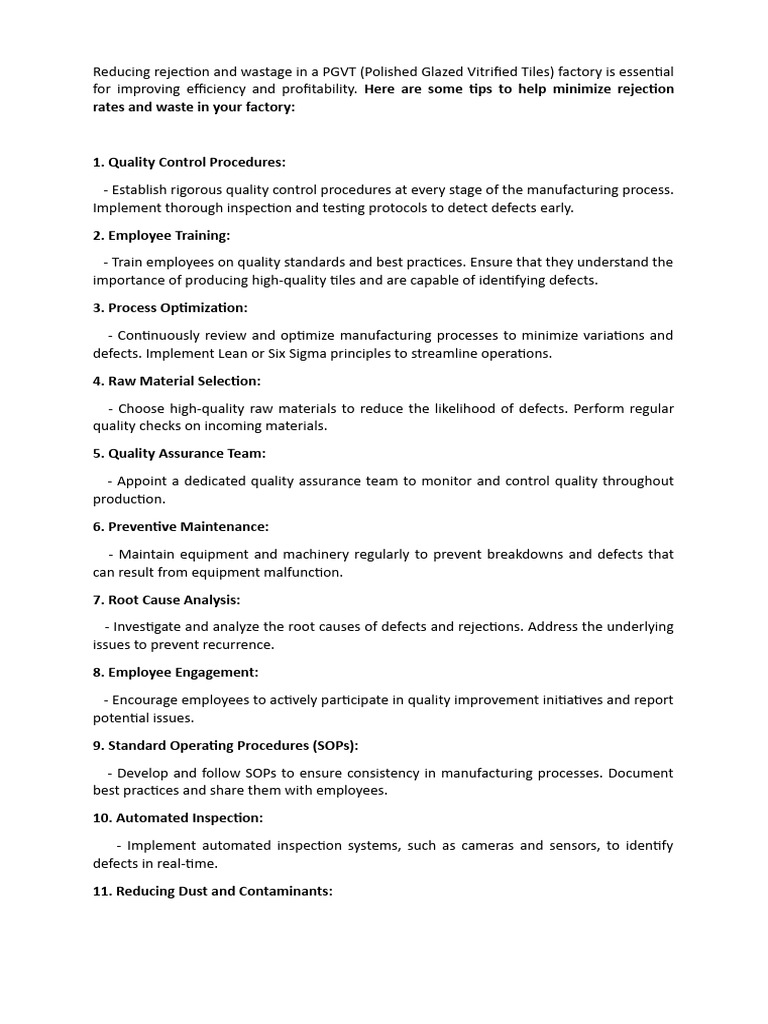 Reducing Rejection and Wastage in A PGVT | PDF | Efficient Energy Use ...