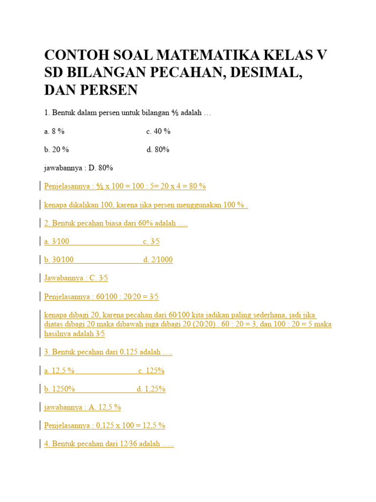 Soal Pecahan dan Desimal Kelas 5 | PDF