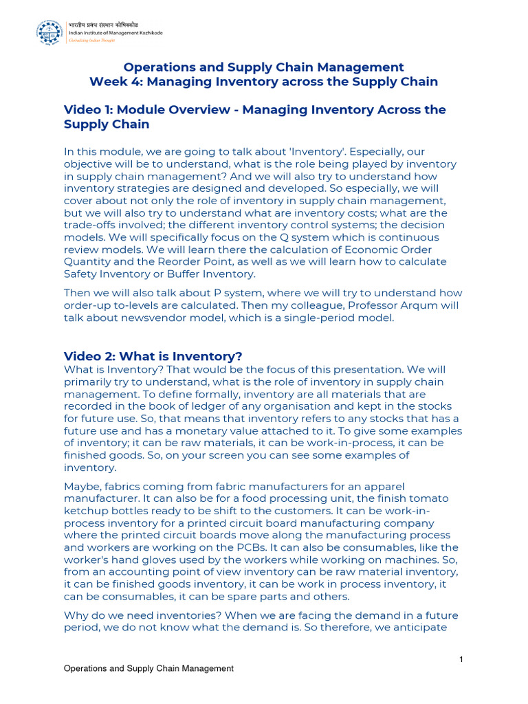 IIMK UWA M4 Transcript-2 | PDF | Inventory | Demand