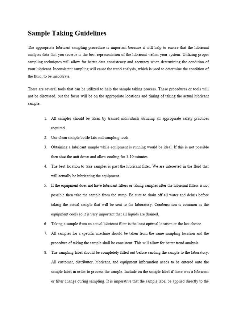 Sample Taking Guidelines | PDF | Lubricant | Sampling (Statistics)