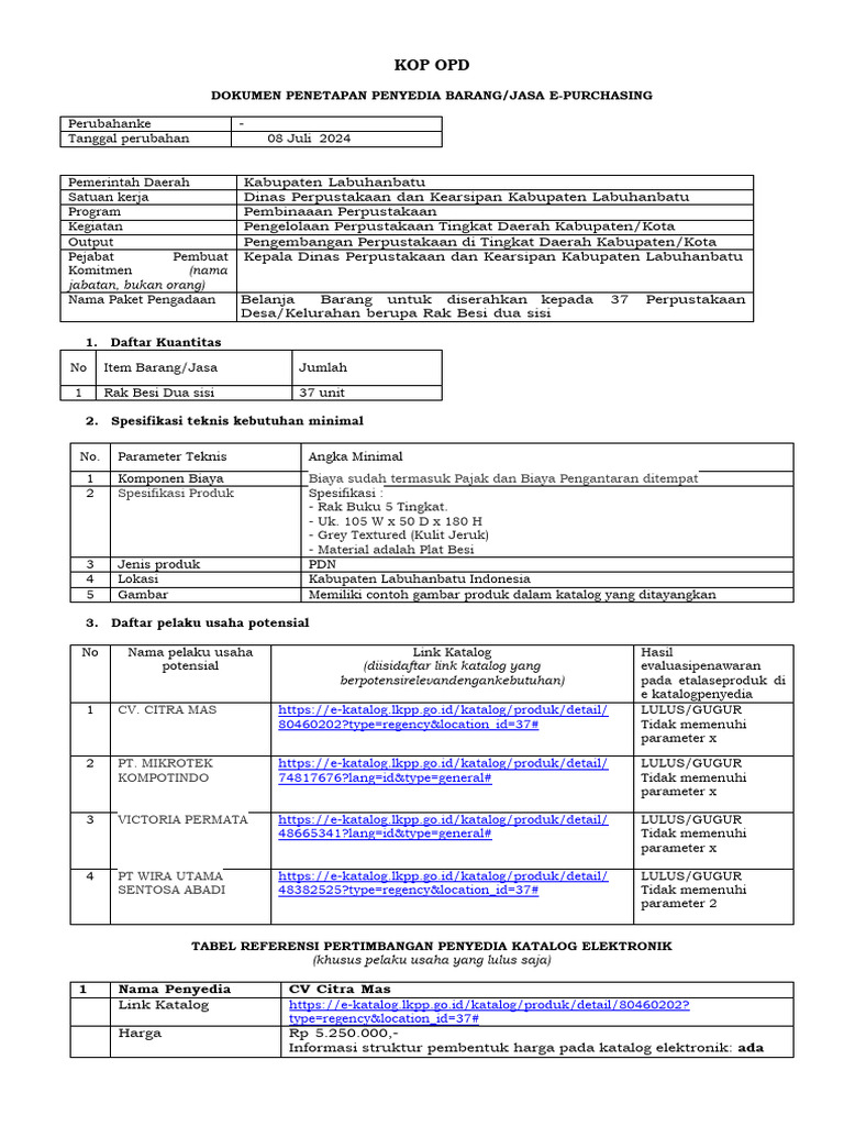 Dok. Penetapan Penyedia E-Purchasing Belanja Komponen-Komponen Lainnya - Rev | PDF | Komputer