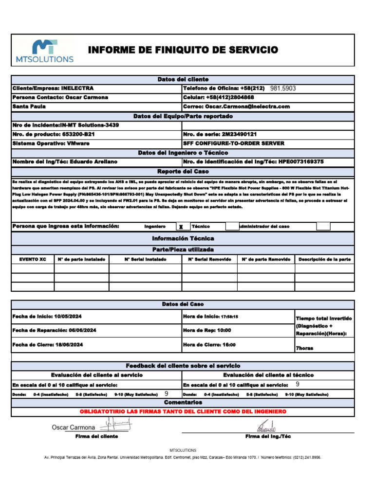 Formato Finiquito REACTIVO-PRSD Fault PS Dl380Gen10Plus 18062024 IN-MT ...
