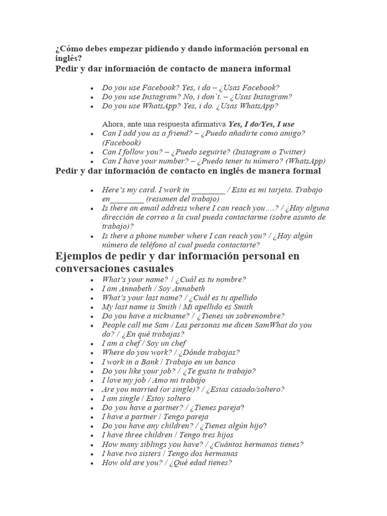 4to Cómo pedir y dar información personal en inglés | PDF