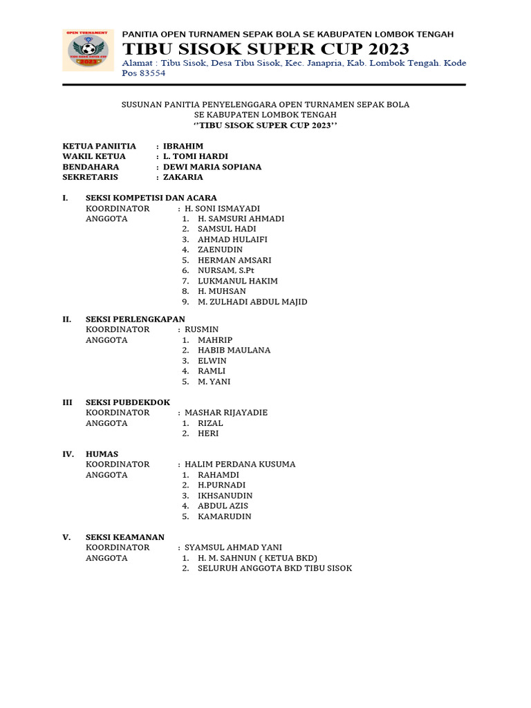 Struktur Panitia Bola | PDF