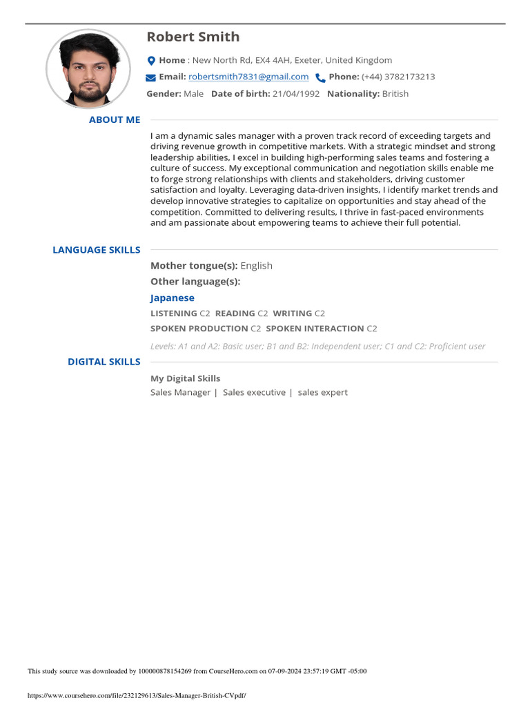 Sales Manager British CV PDF | PDF | Sales | Business