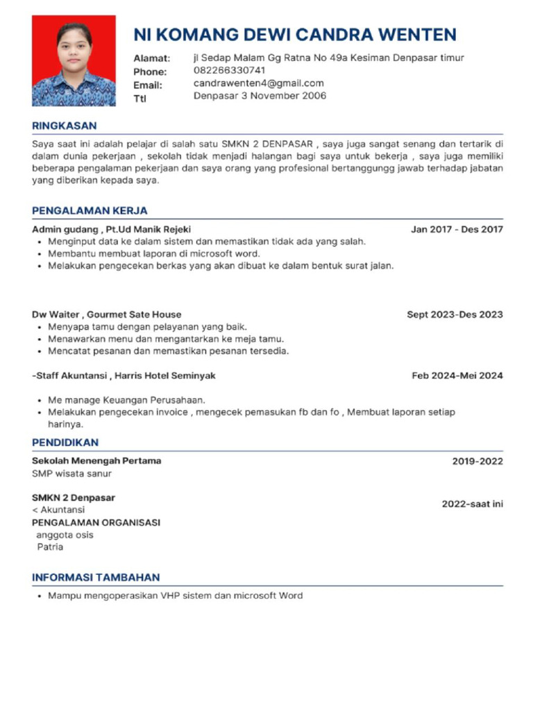 CV Ni Komang Dewi Candra Wenten | PDF