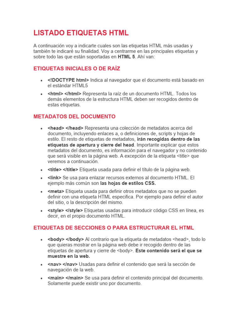 ETIQUETAS HTML | PDF | HTML | Página web