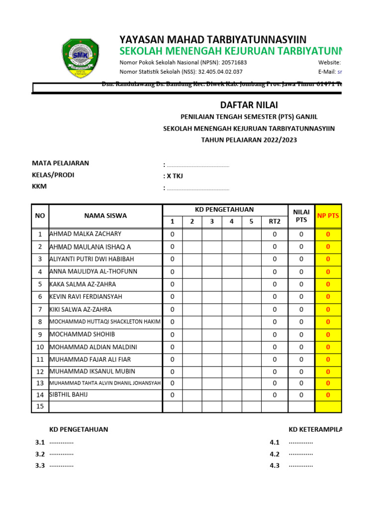 Nilai PAS SEI X TKJ 2022 | PDF