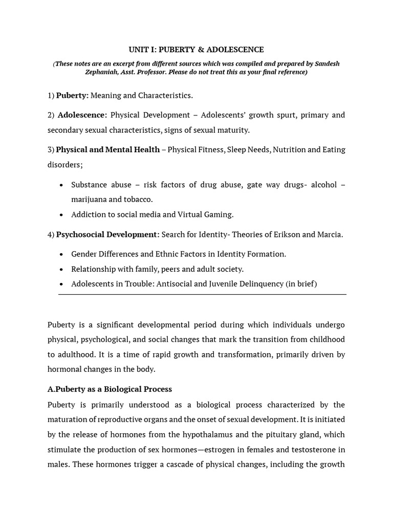 Unit I Puberty & Adolesence | PDF | Eating Disorder | Adolescence