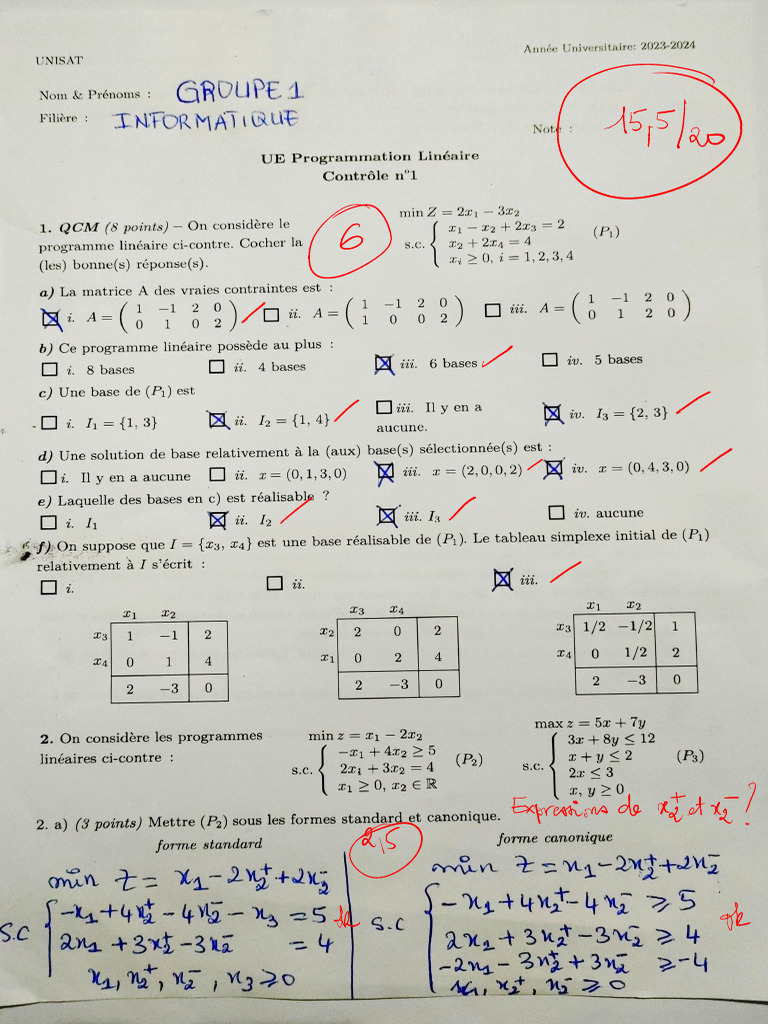 Devoir de Maison 1 L3 Maths-Info UNISAT 2024 - Annoté | PDF