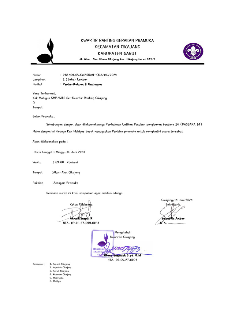 Surat Pemberitahuan & Undangan Pembukaan Pasbara 14 2024 | PDF