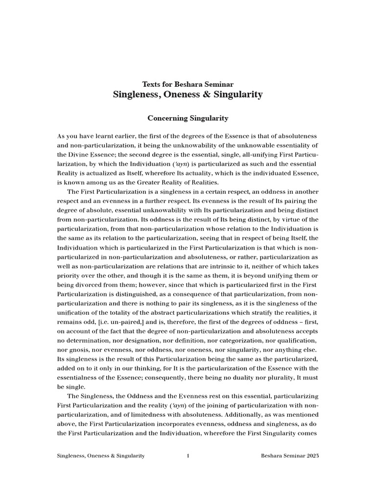 Singleness Oneness & Singularity - Texts | PDF