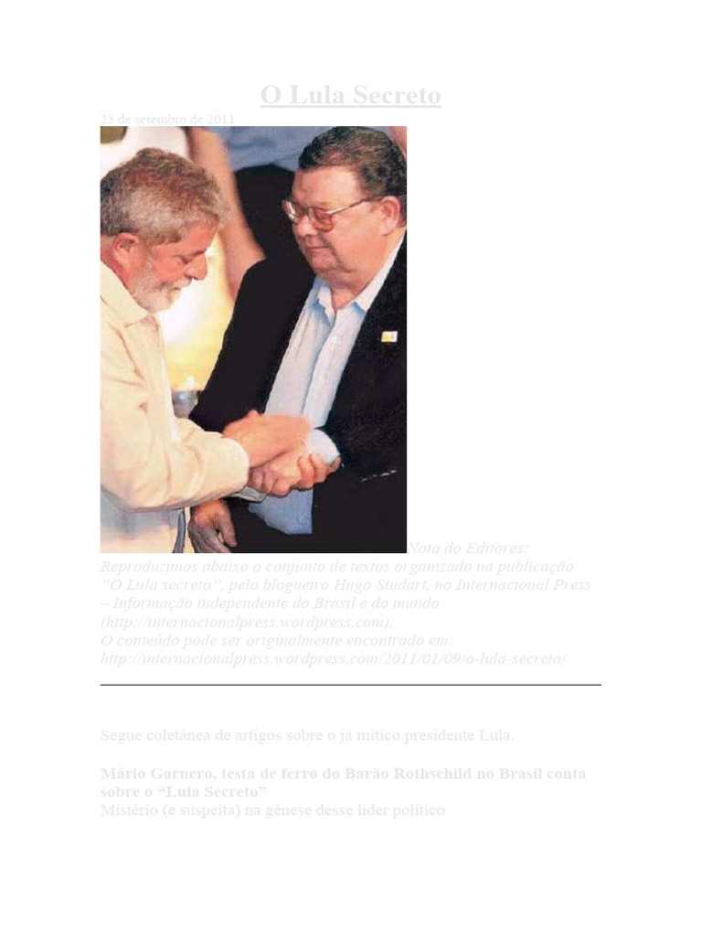 O Lula Secreto | PDF | Luiz Inácio Lula da Silva | Bancos