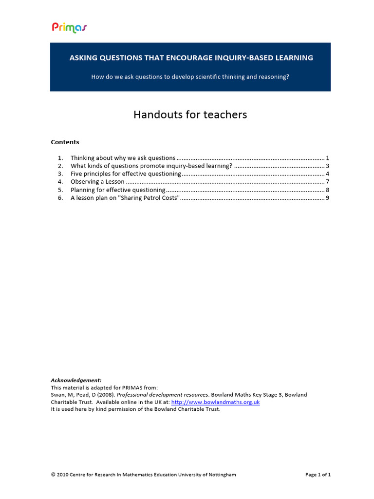 Asking Questions That Encourage Inquiry | PDF | Question | Argument