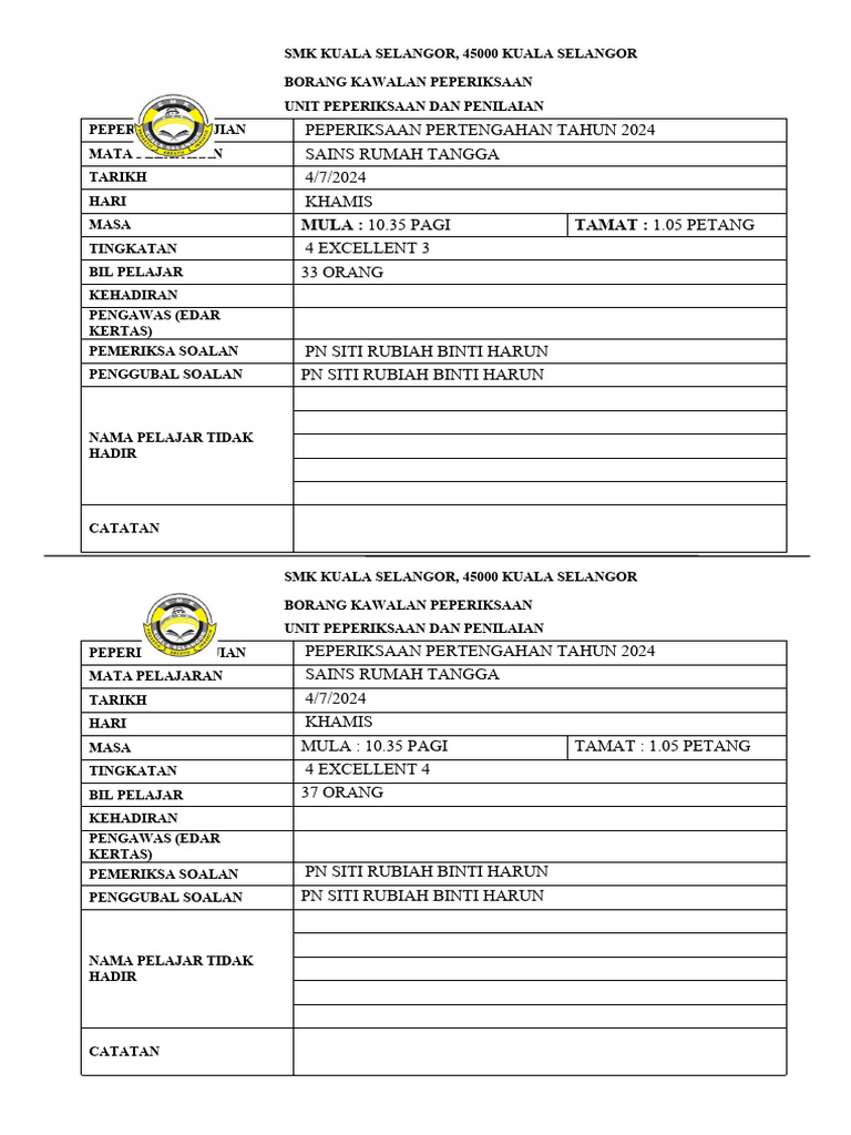 Cover Exam SMK Kuala Selangor | PDF