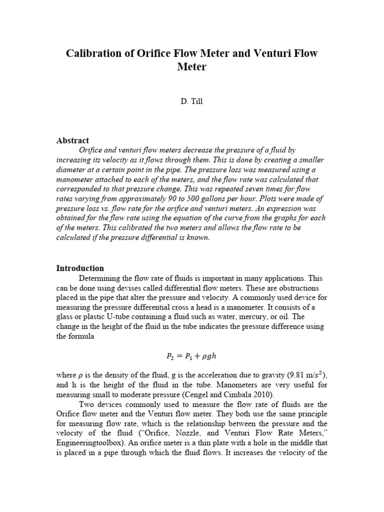 Bsen 3310 Calibration of Orifice and Venturi Flowmeters | PDF | Flow ...