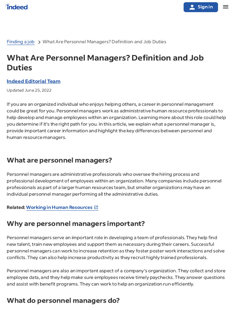 What Are Personnel Managers? de Nition and Job Duties | PDF | Human ...
