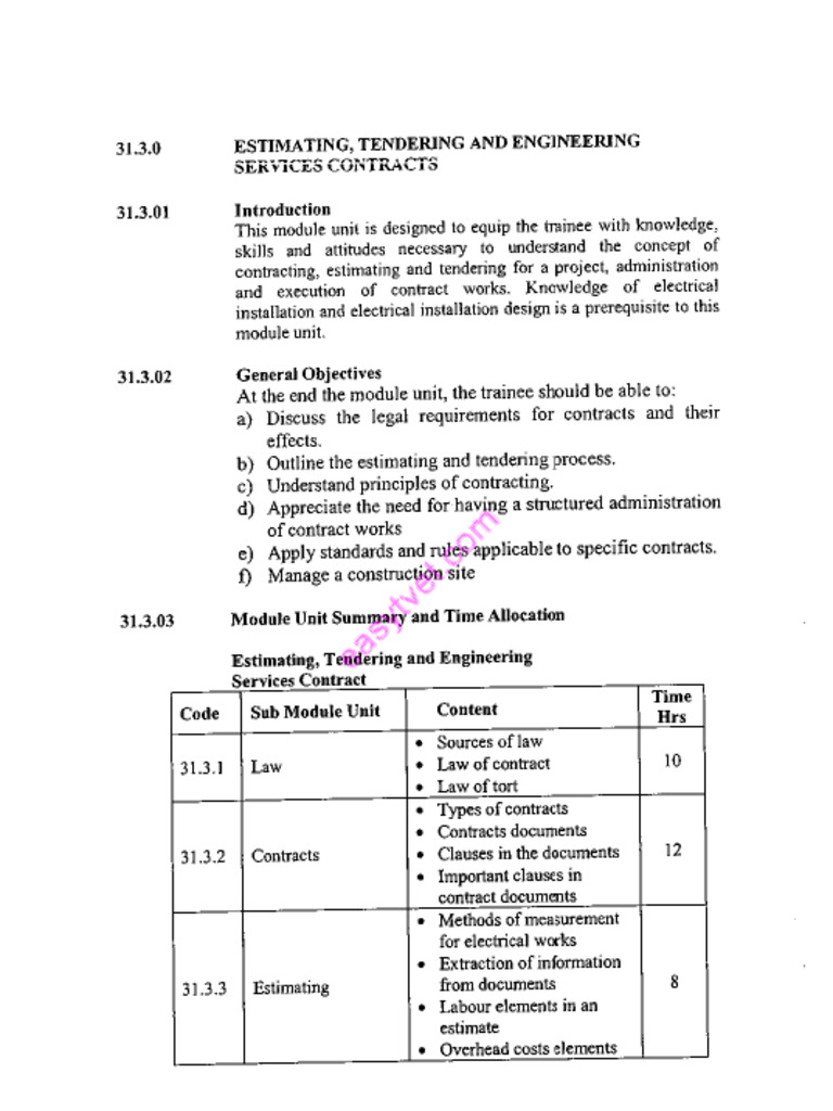 Estimating Tendering Dip Mod3 Course Outline | PDF