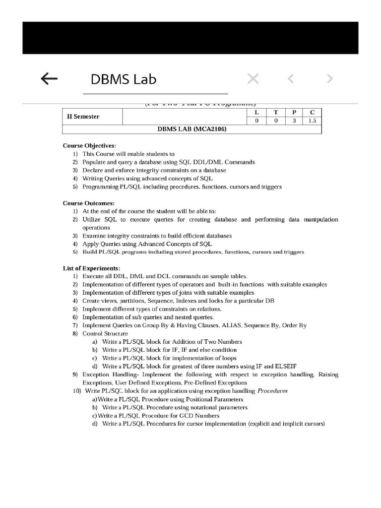 DBMS Lab Programs (1 To 7) - Compressed | PDF