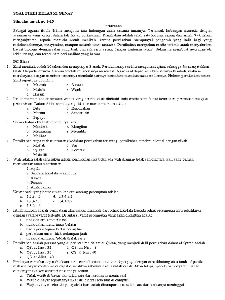 Soal Fikih Kelas Xi Genap | PDF | Ilmu Sosial | Hukum