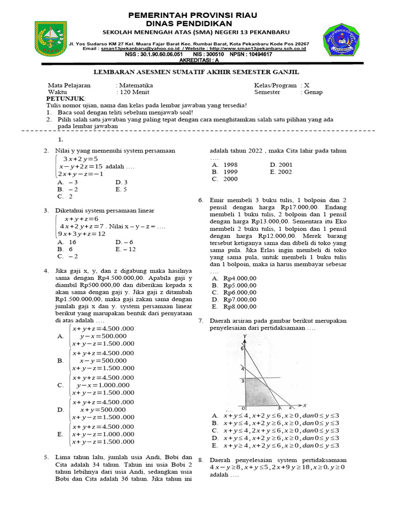 Soal Sas Genap MTK Kls X | PDF