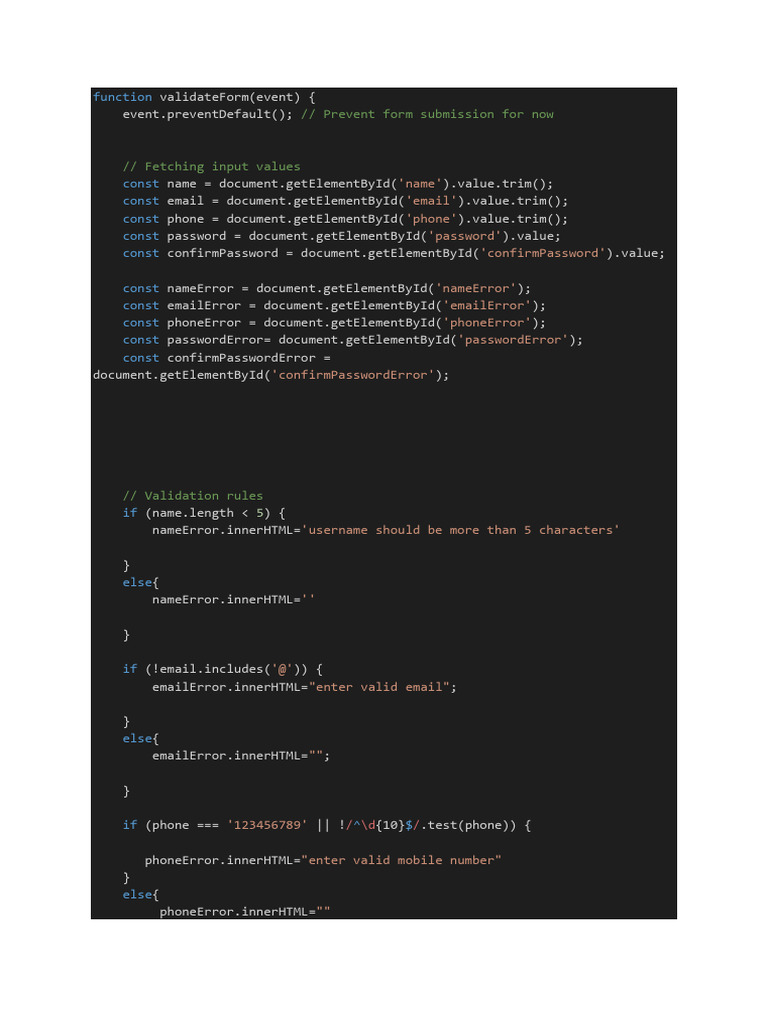 Form Validation JavaScript Function | PDF