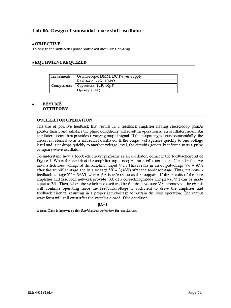 Electronics II Lab 6 | PDF | Electronic Oscillator | Amplifier