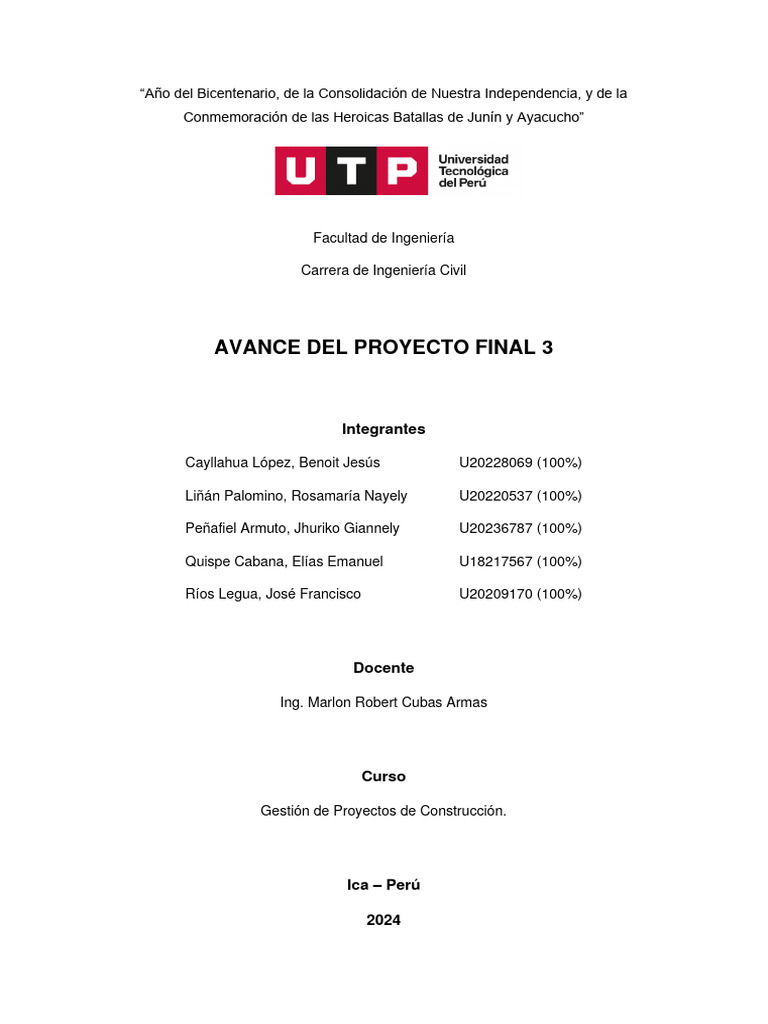 Avance Proyecto Final 3 | PDF | Presupuesto | Calidad (comercial)