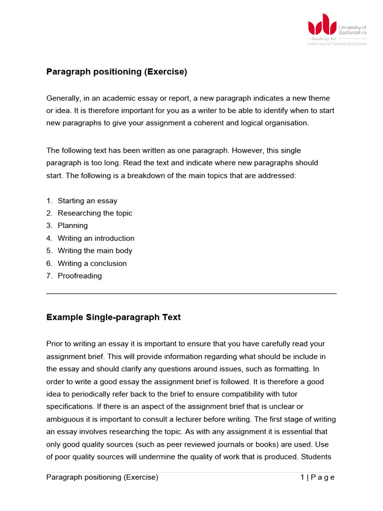Paragraph Positioning Exercise | PDF | Essays | Proofreading