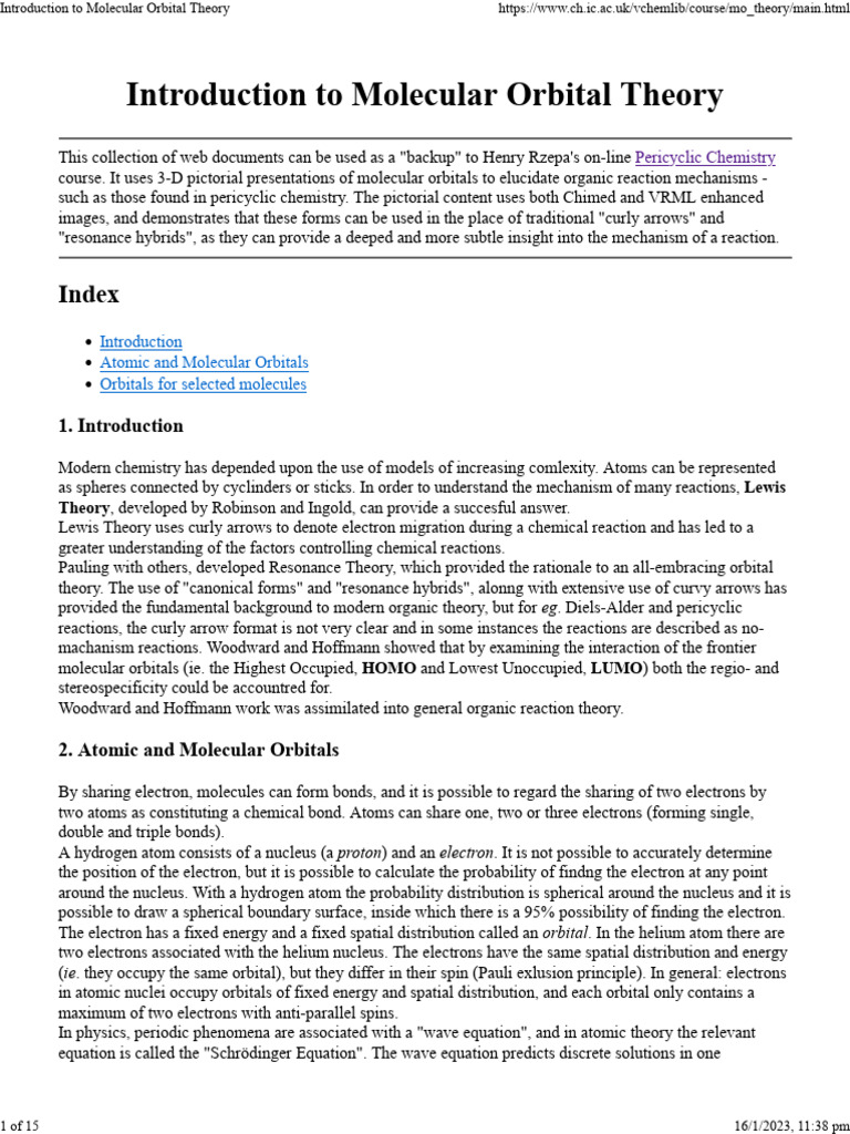 Introduction To Molecular Orbital Theory | PDF | Molecular Orbital | Chemical Bond