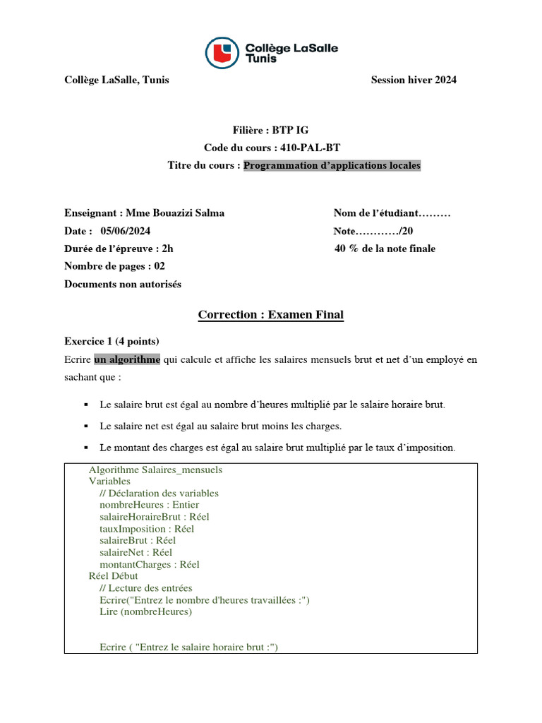 Examen Final - Correction | PDF | Informatique | Programmation informatique